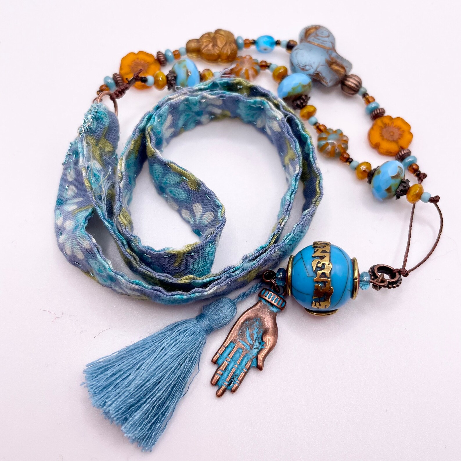 Tibet Nepal Buddhist Boho Textile Pendant Necklace - Etsy