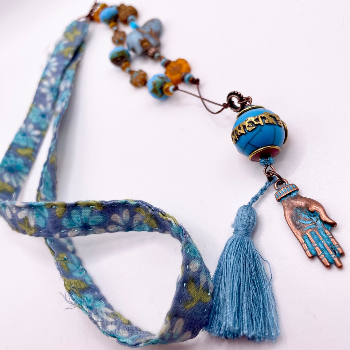 Tibet Nepal Buddhist Boho Textile Pendant Necklace - Etsy