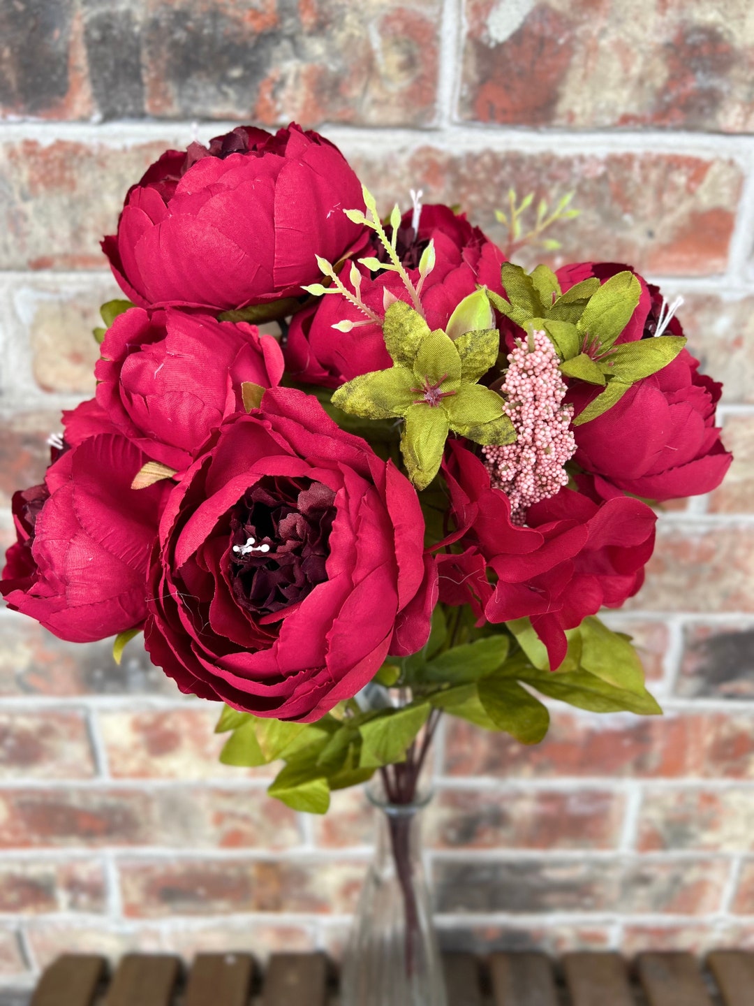 Beautiful Deep Red, Peonies, Artificial Flower Bunch. Wedding Flowers ...