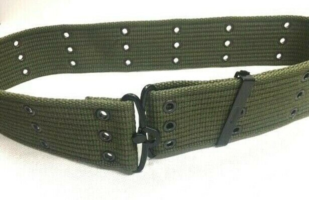 US Army Style Nylon Web Pistol Belt Metal Hooks One Size 30-42 Green ...
