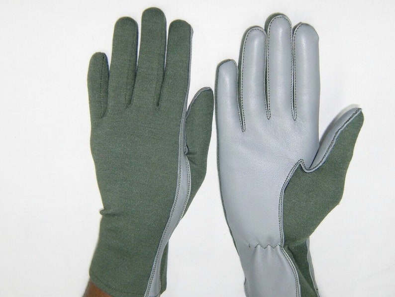 Pilot Flight Gloves Leather & Nomex AIRFORCE Fire Resis Olive Black Tan ...