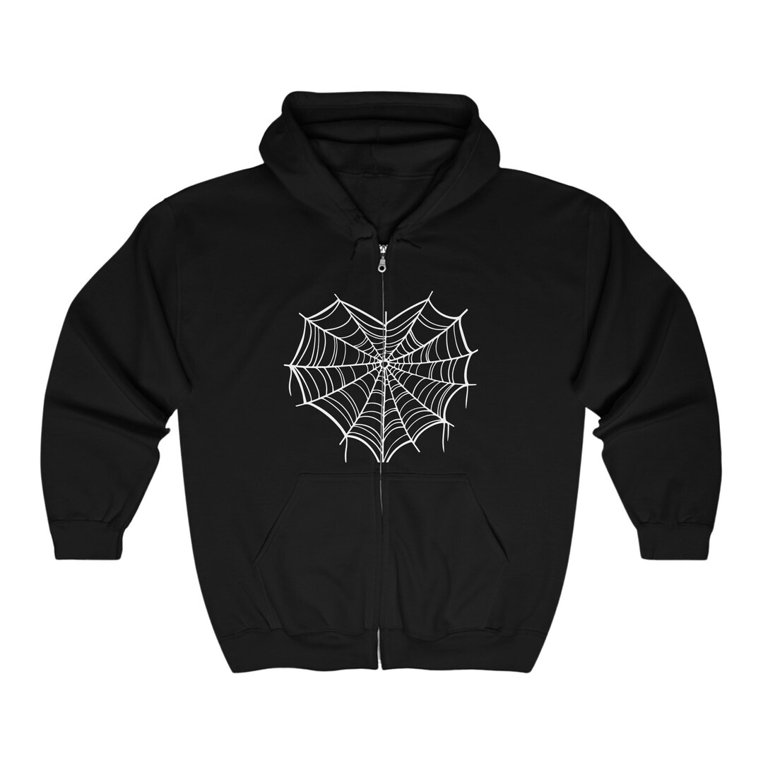 White Heart Shaped Spider Web Full Zip Hooded Sweatshirt - Etsy