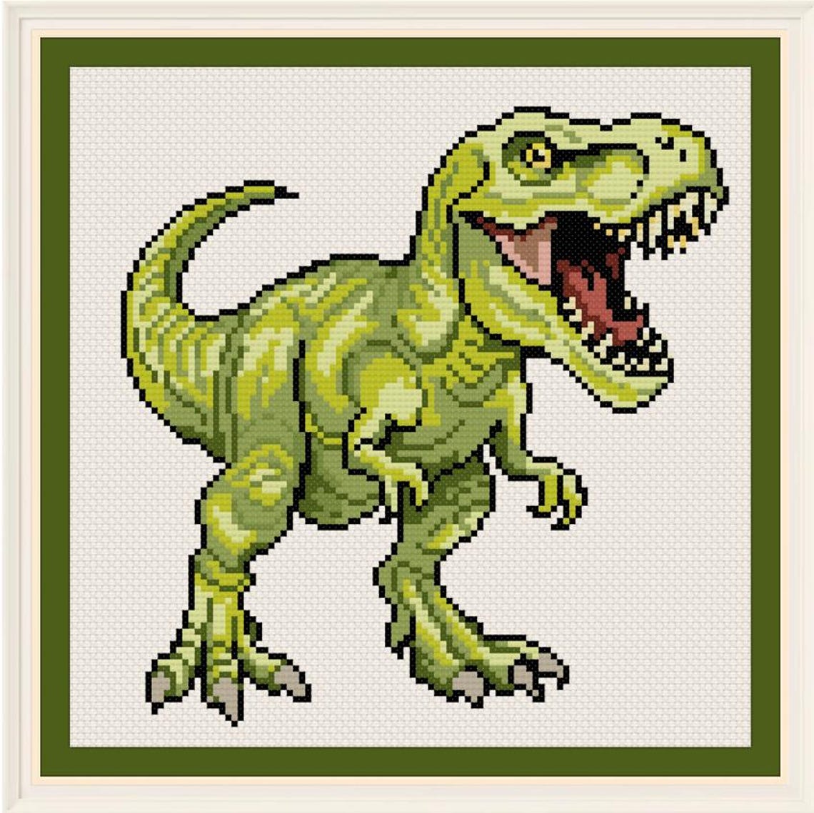 Tyrannosaurus Rex Dinosaur T-rex Green, Cross Stitch Pattern, Instant ...
