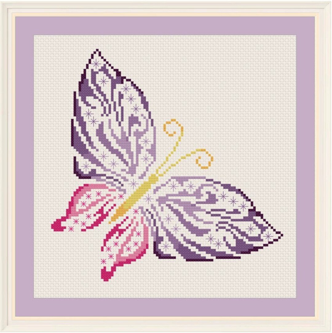 Butterfly With Stars Silhouette Outline Purple Pink Lace Cross Stitch ...