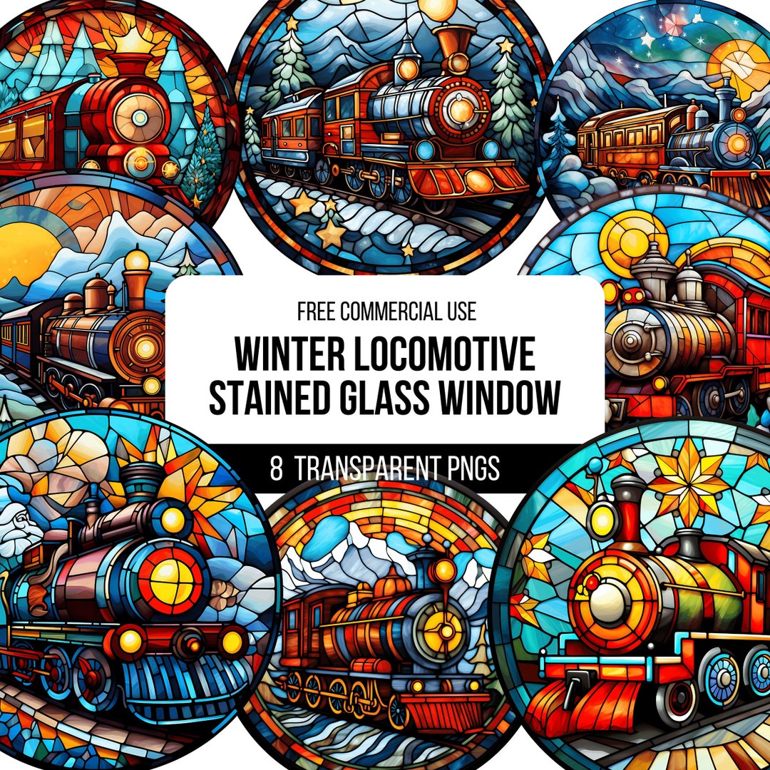 Winter Locomotive on Stained Glass Window Clipart - 8 High Quality ...