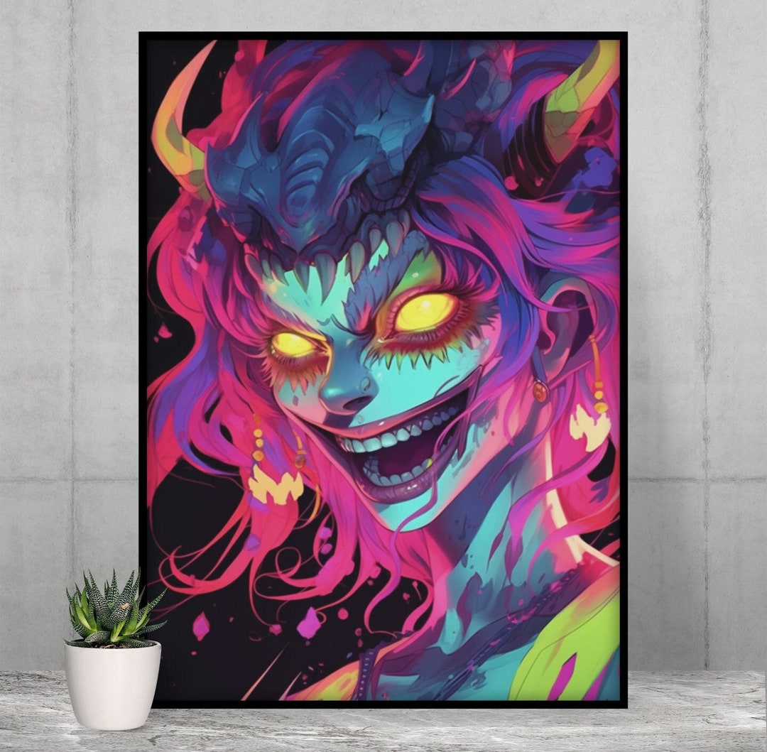 Anime Female Demon Digital Wall Art | Demon Queen Illustration ...