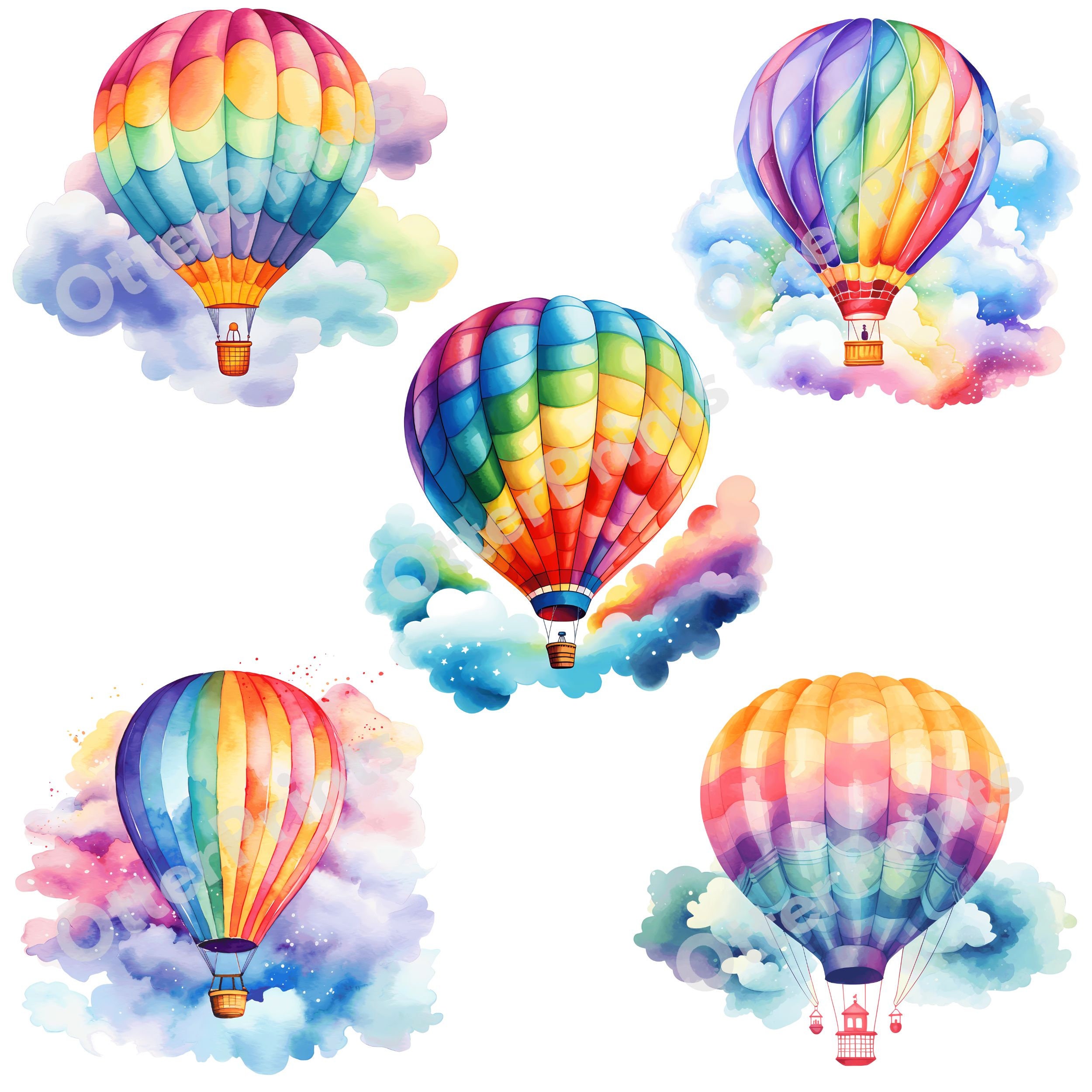 Rainbow Hot Air Balloon Clipart 10 High Quality Watercolor Transparent ...