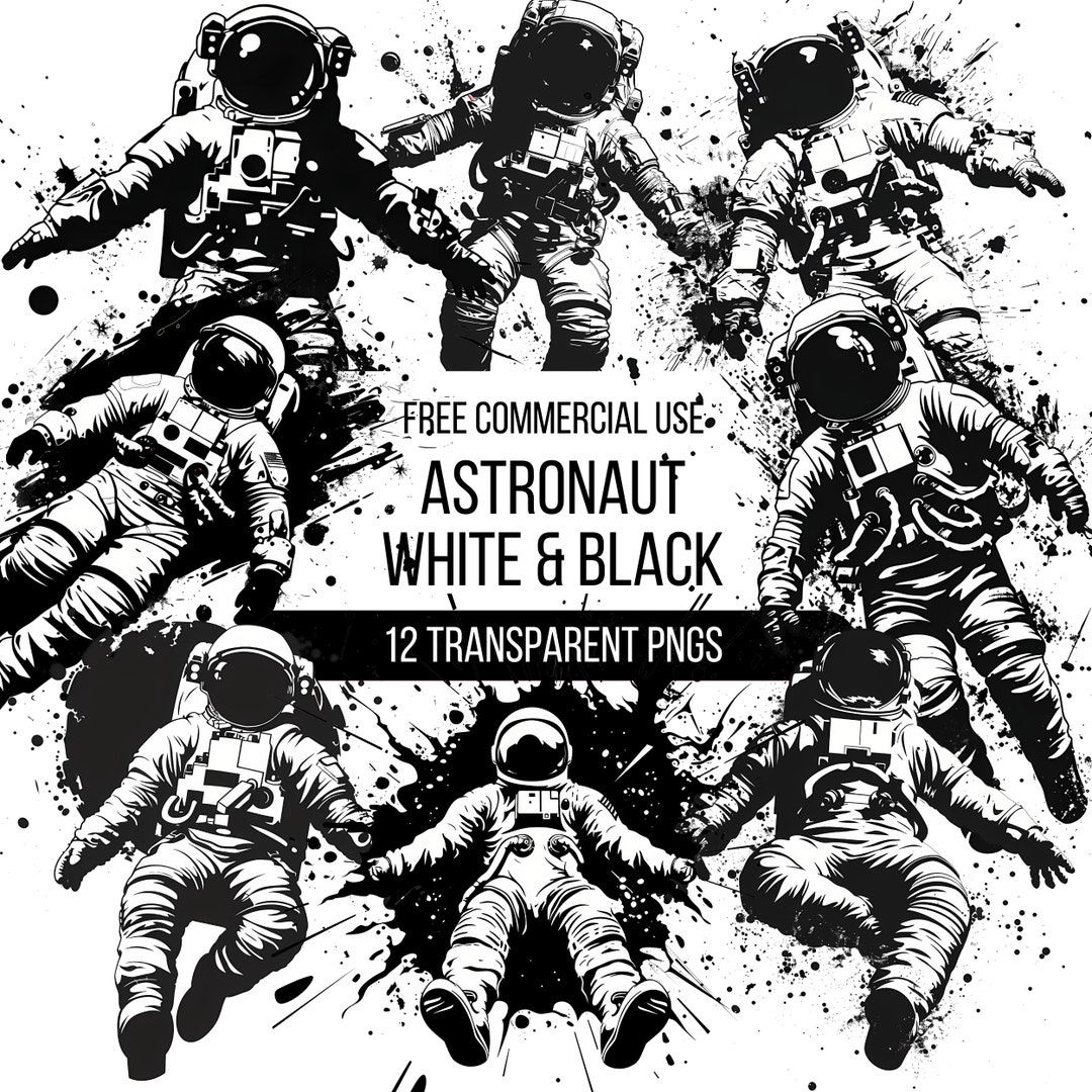 Astronaut Black & White Clipart - 12 High Quality Transparent Pngs ...