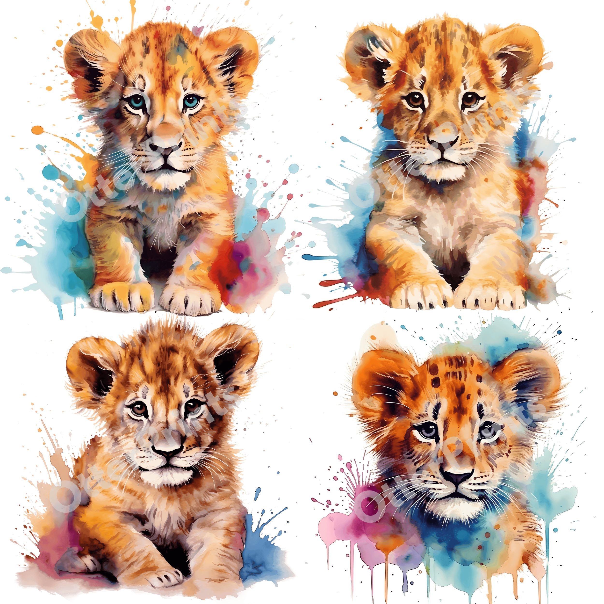 Baby Lion Colorful Watercolor Clipart - 8 High Quality Transparent Pngs ...