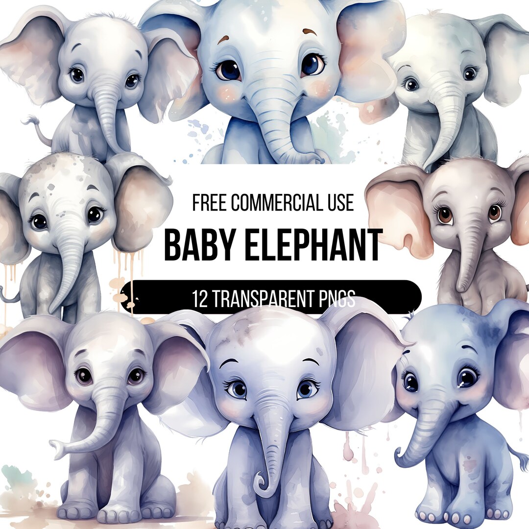 Watercolor Baby Elephant Clipart - 12 High Quality Transparent Pngs ...