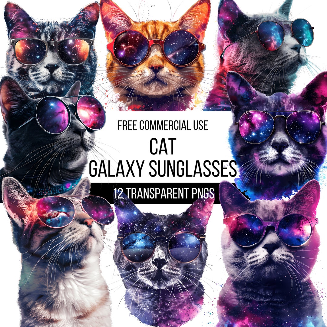 Cat in Galaxy Sunglasses Clipart - 12 High Quality Transparent Pngs ...