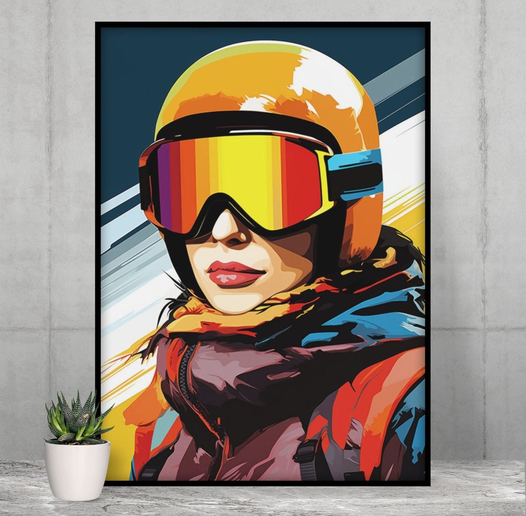 Female Skier - Portrait Pop Art Digital Wall Art | Illustration ...