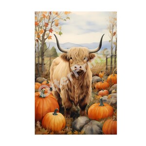 Highland Cow & Pumpkins Digital Wall Art | Illustration | Digital ...