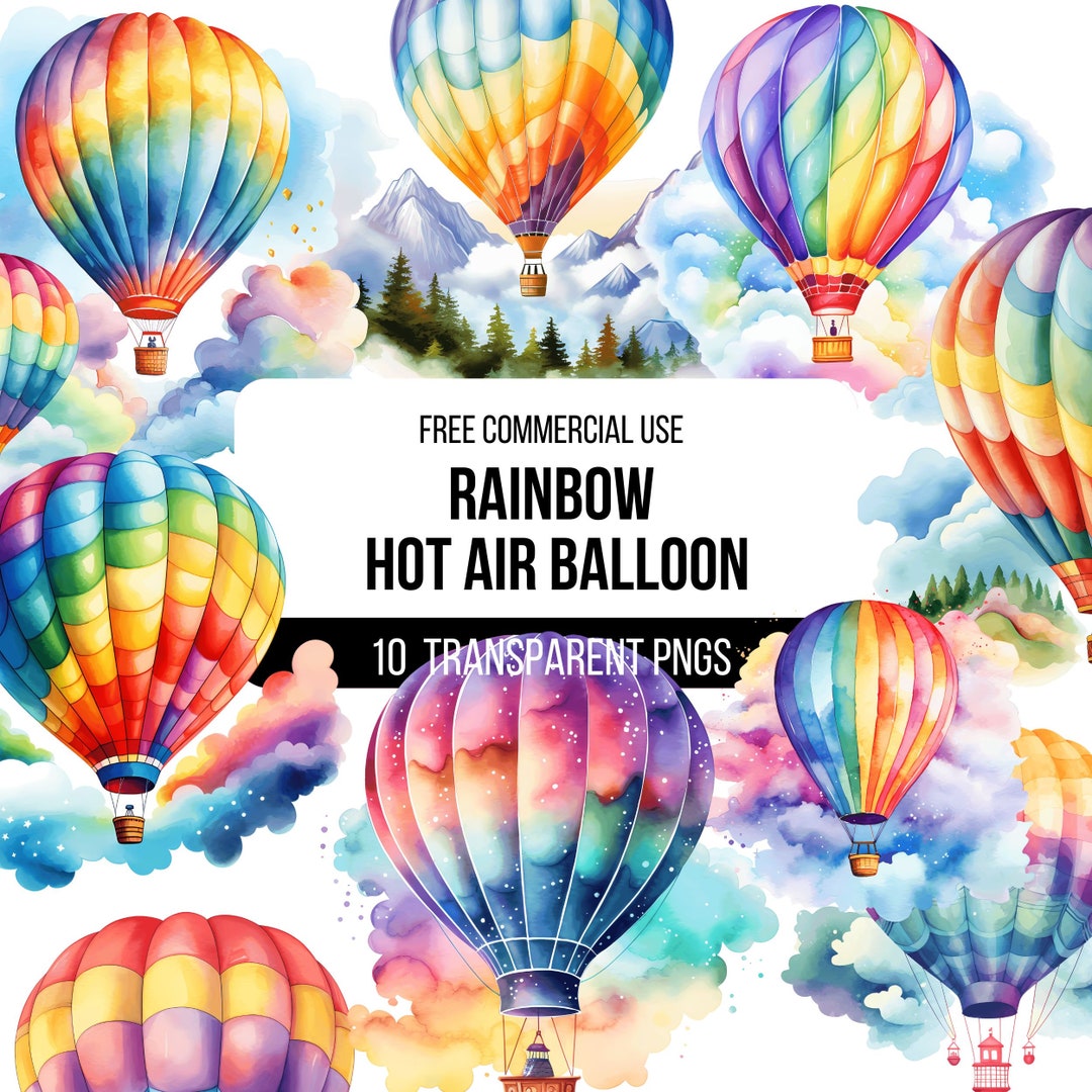 Rainbow Hot Air Balloon Clipart - 10 High Quality Watercolor ...