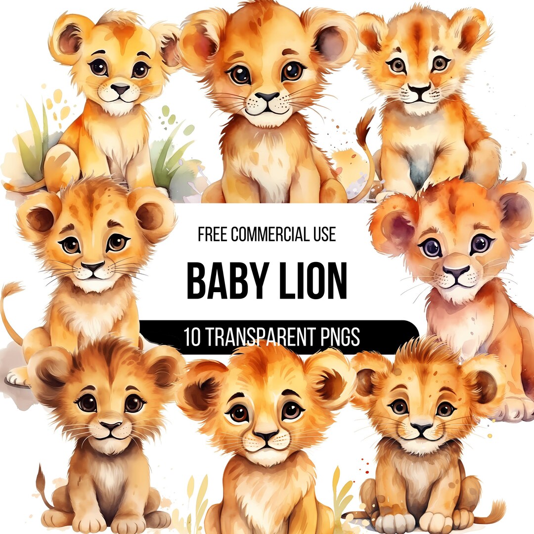 Watercolor Baby Lion Cub Clipart - 10 High Quality Transparent Pngs ...