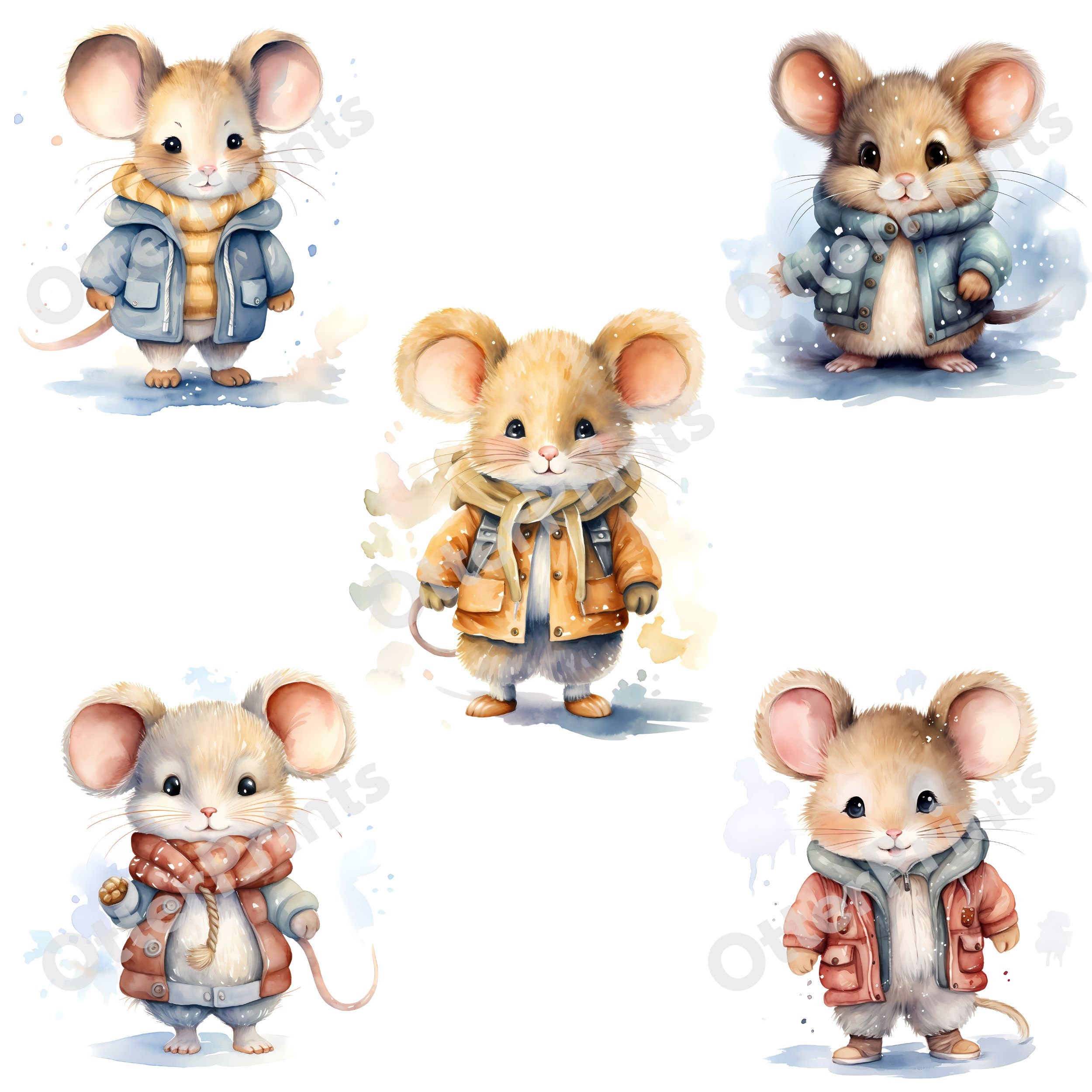 Watercolor Winter Mouse Clipart 10 High Quality Transparent Pngs Snowy ...