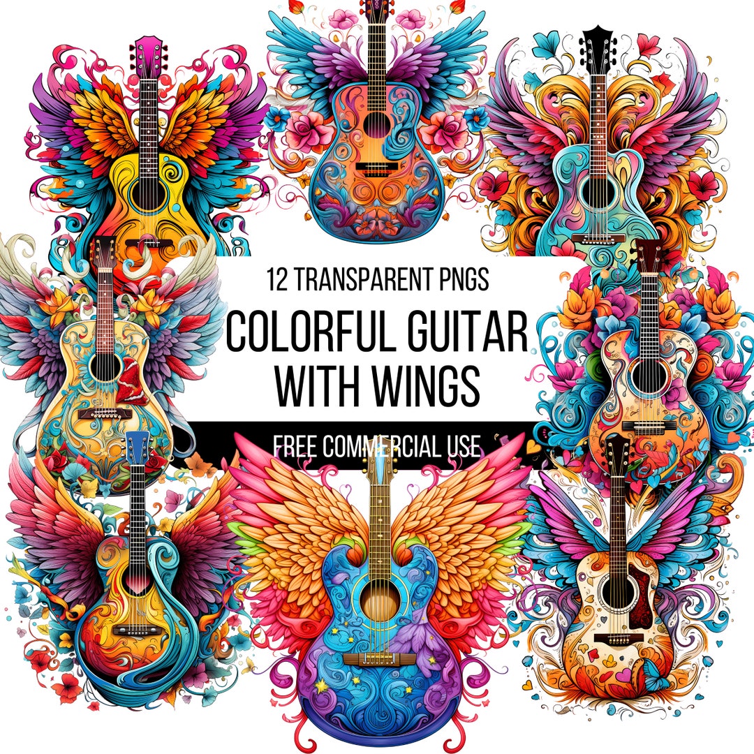 Colorful Guitar With Wings Clipart - 12 High Quality Transparent Pngs ...