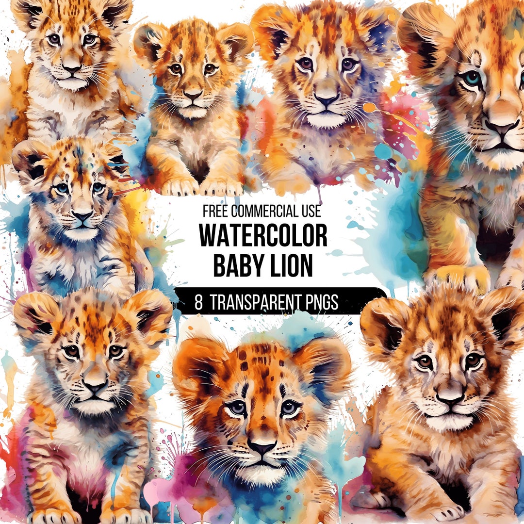 Baby Lion Colorful Watercolor Clipart - 8 High Quality Transparent Pngs ...