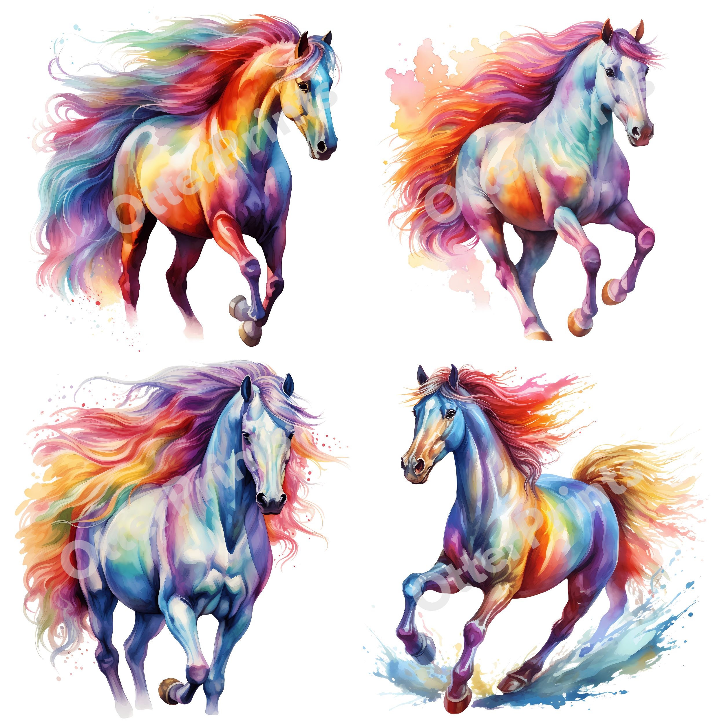 Watercolor Rainbow Horse Clipart - 12 High Quality Transparent Pngs ...