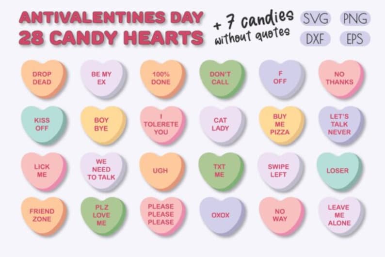 35 Funny Anti Valentines Day Custom Candy Hearts | Digital Download PNG ...
