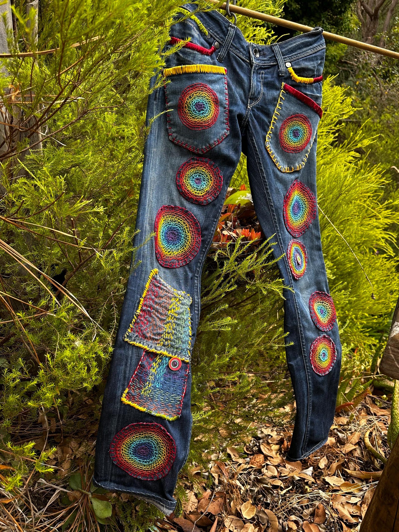 Embroidered Rainbow Jeans - Etsy