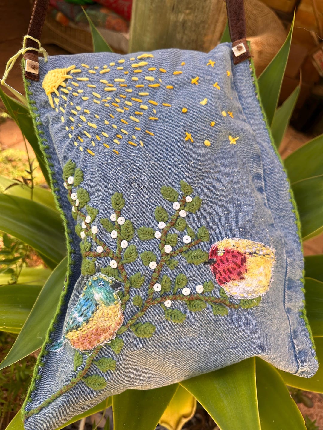 Upcycled Denim Slouch Bag Love Birds - Etsy