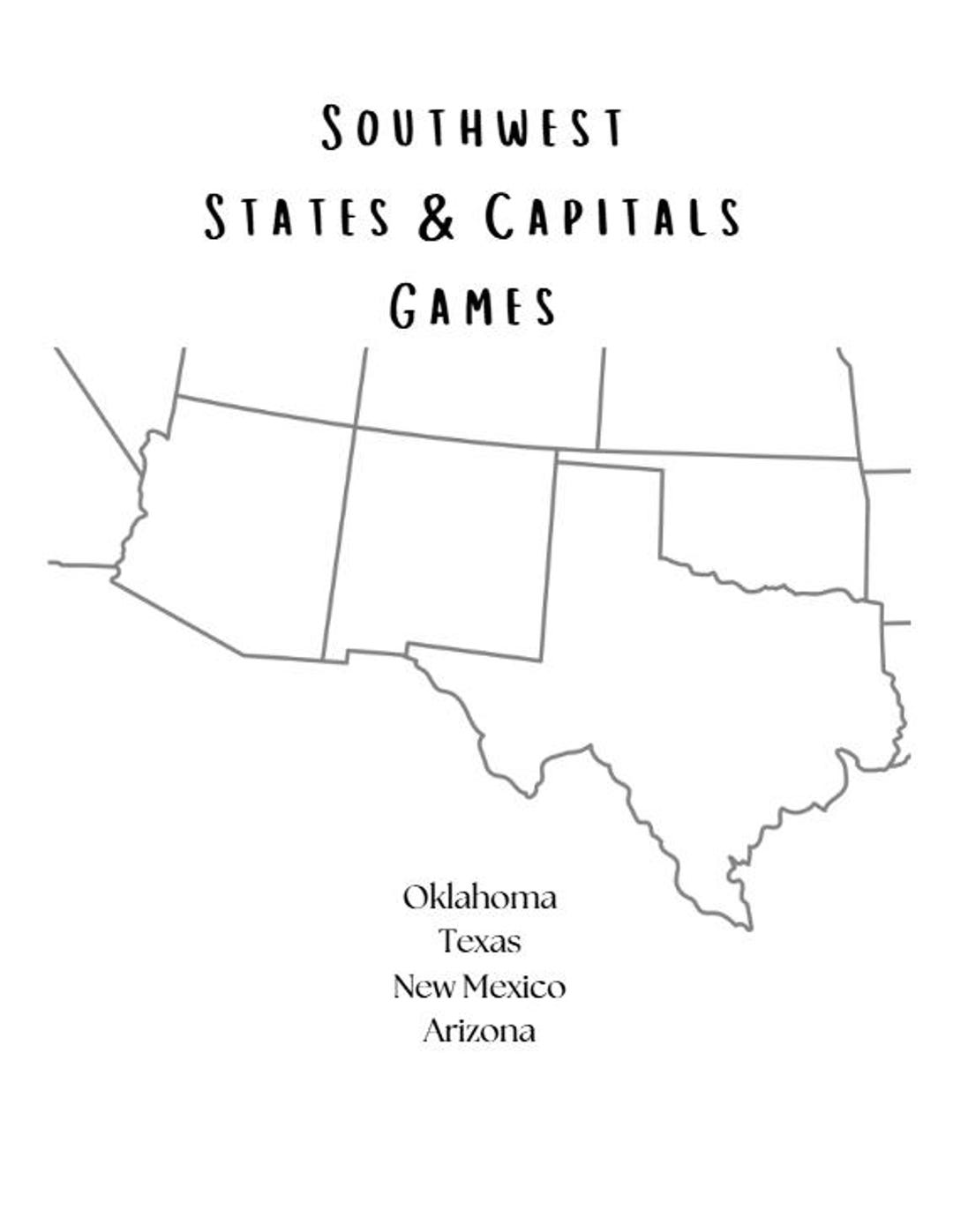 Learning About US Geography Southwest Region States & Capitals Games ...