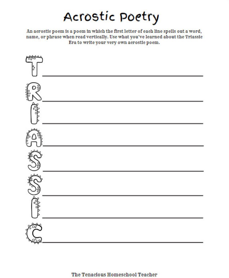 Fun Dinosaur Themed Acrostic Poem Pages Language Arts Poetry Activities ...