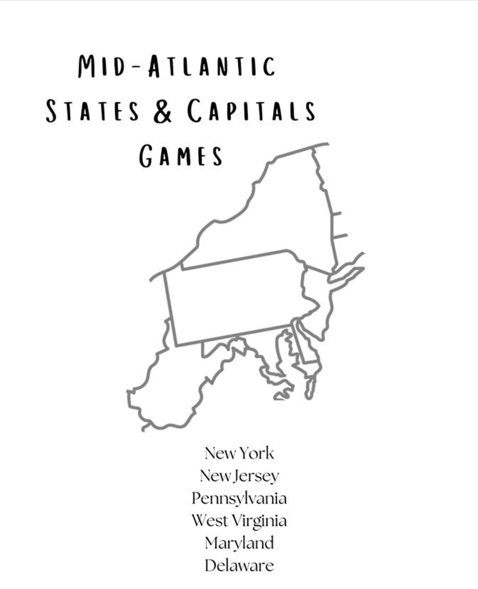 Learning US Geography Mid Atlantic Region States & Capitals Games ...