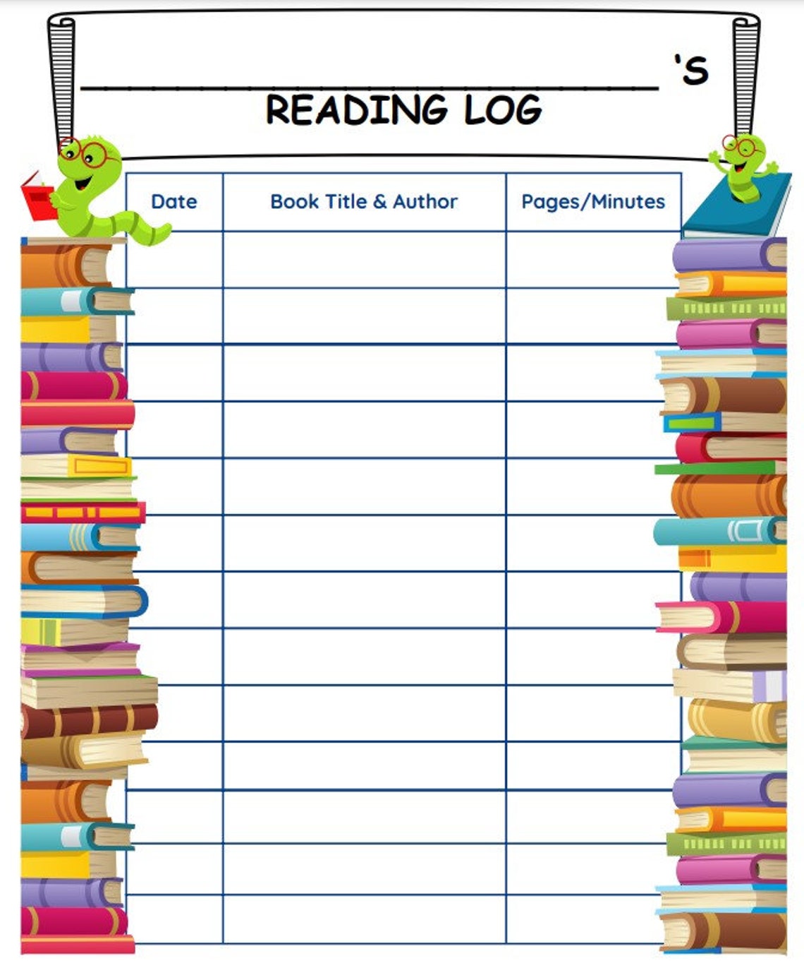 Reading Logs for Kids Printable | Digital Download Reading Tracker ...