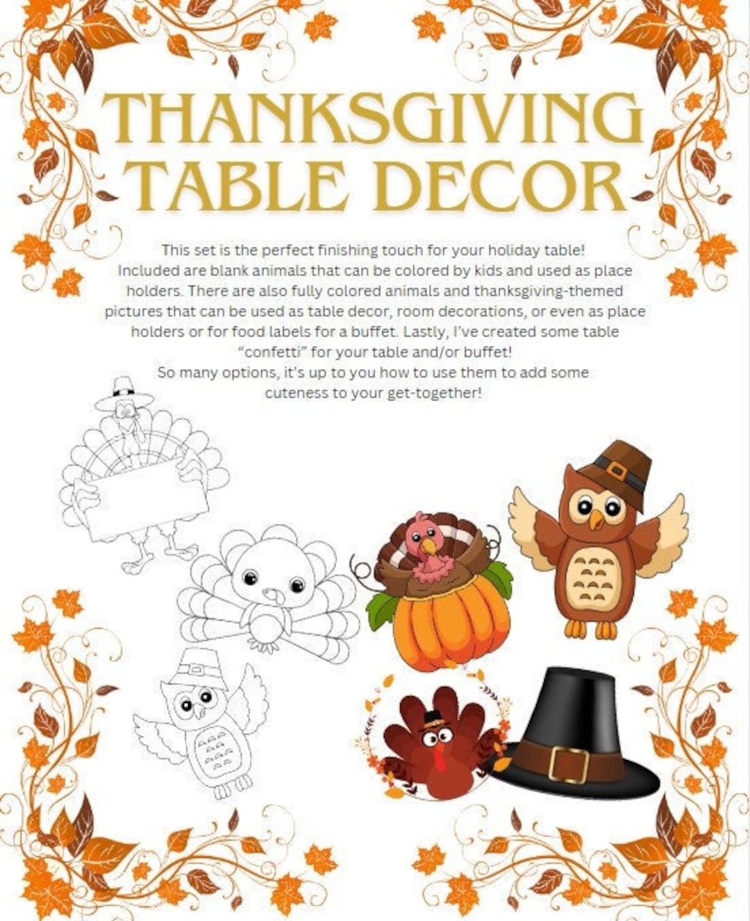 Cute Thanksgiving Printable Decorations | Turkey and Friends Table ...