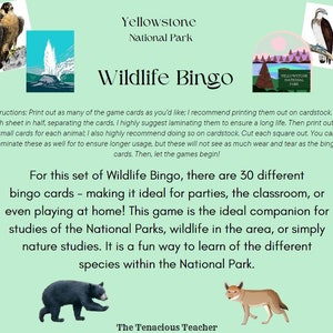 Yellowstone Wildlife Bingo | National Parks Game (digital Download) - Etsy