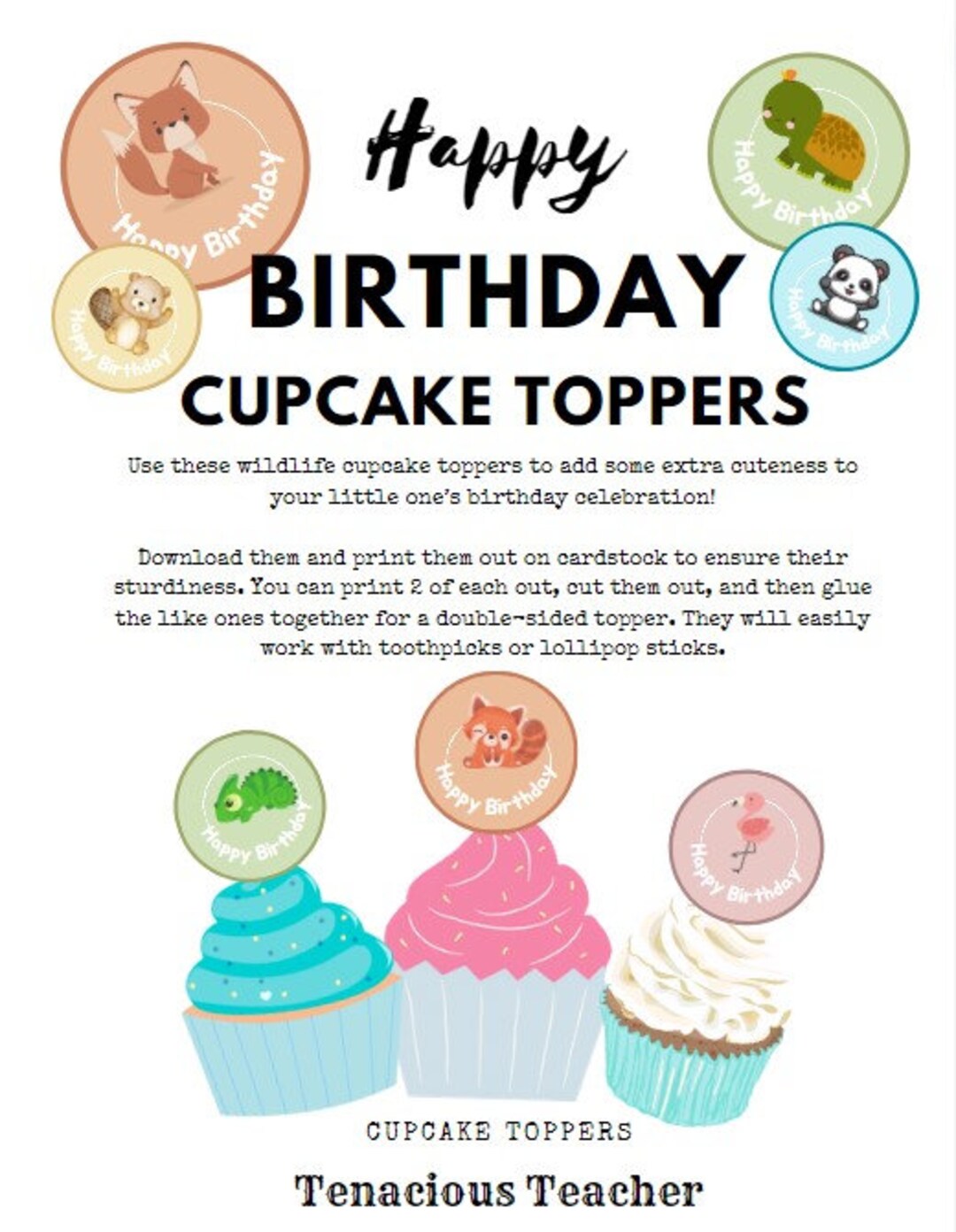 Happy Birthday Printable Cupcake Toppers | Digital Download Baby Wild ...