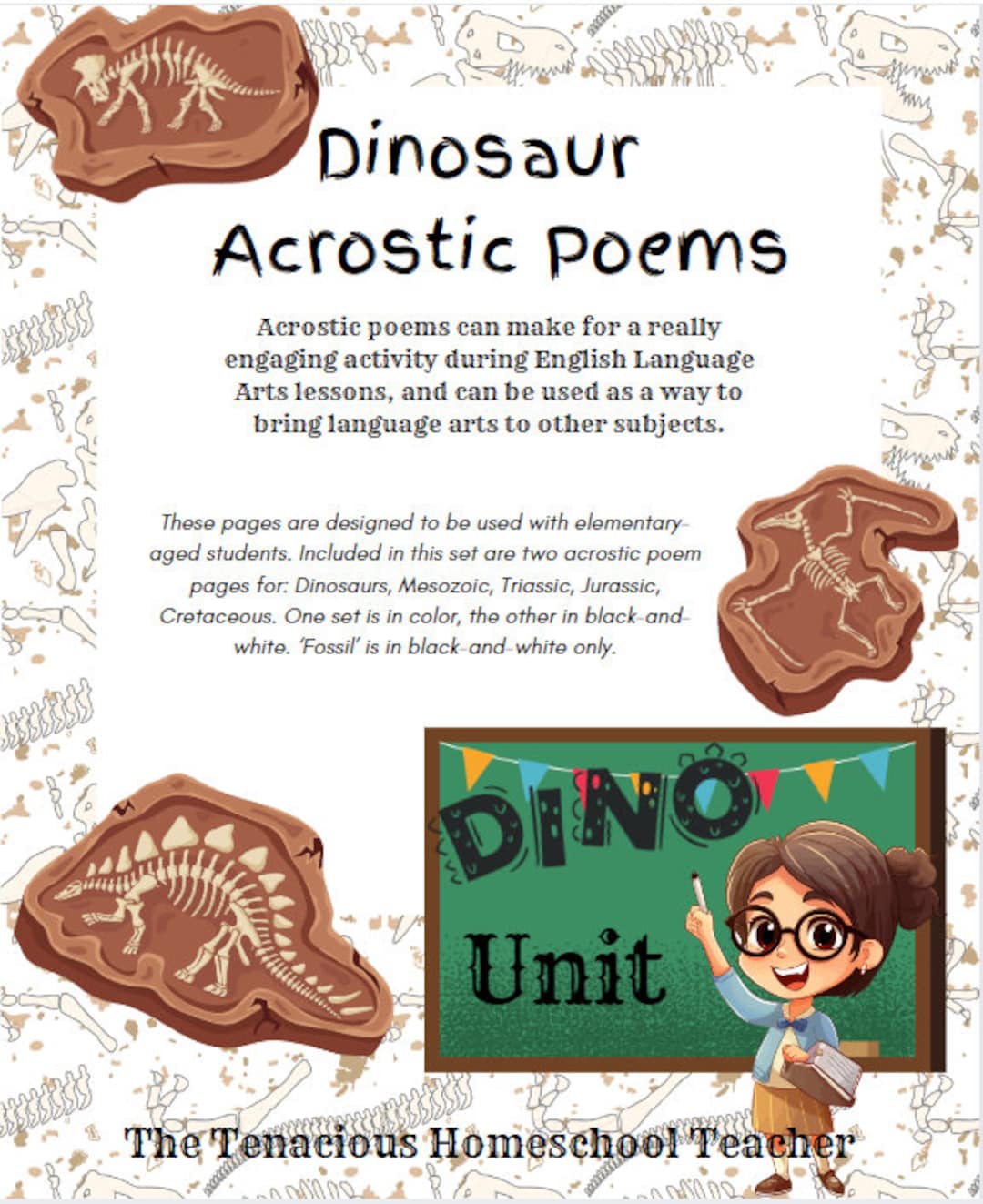 Fun Dinosaur Themed Acrostic Poem Pages | Language Arts Poetry ...