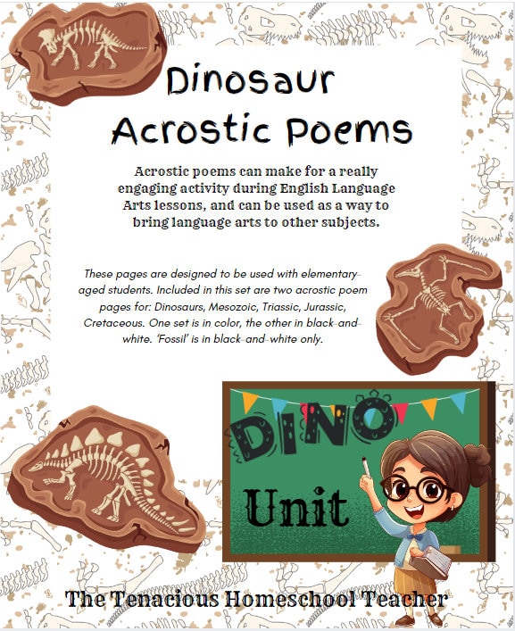 Fun Dinosaur Themed Acrostic Poem Pages | Language Arts Poetry ...