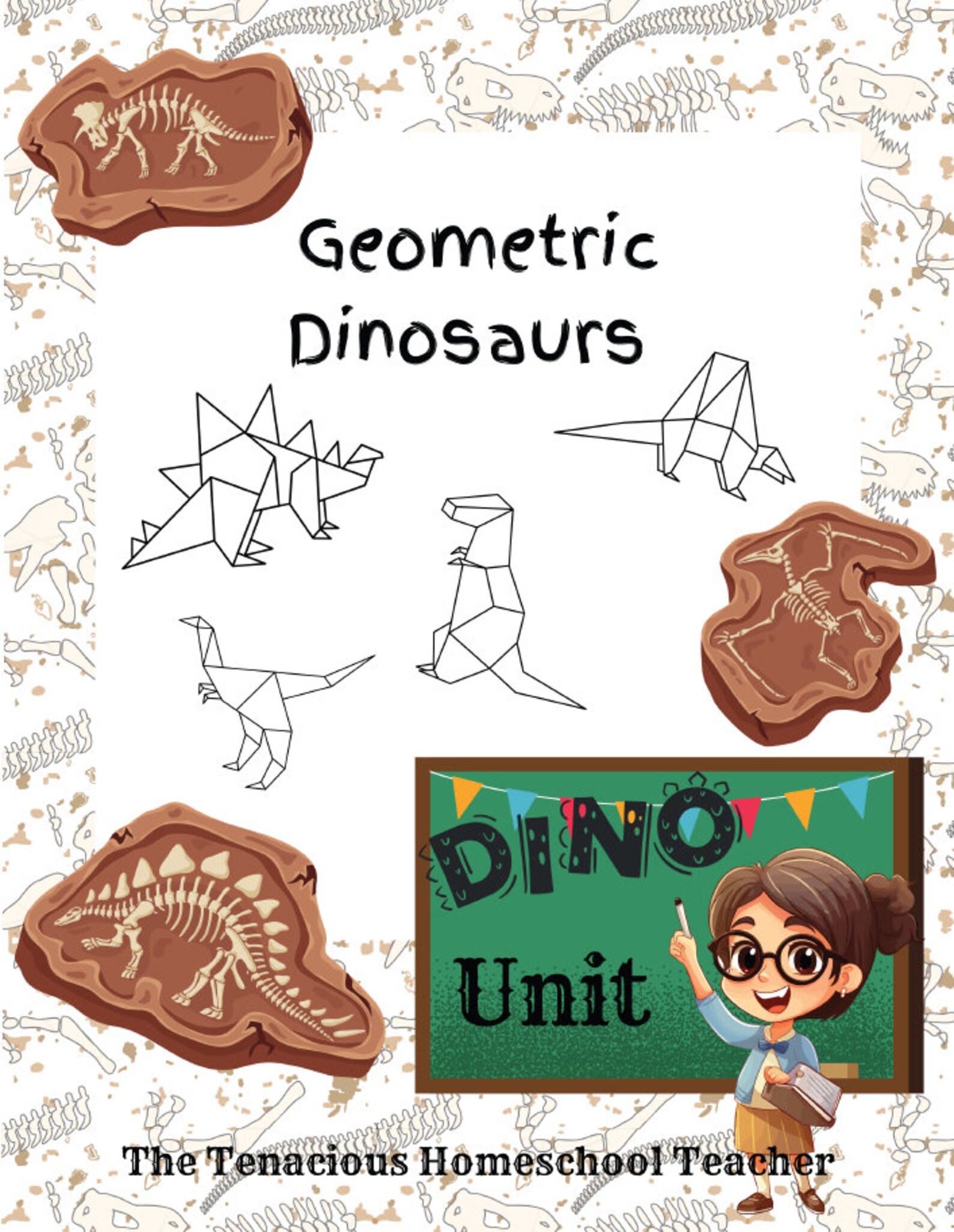 Geometric Dinosaur Designs | Dino Origami Coloring Activity Pages - Etsy