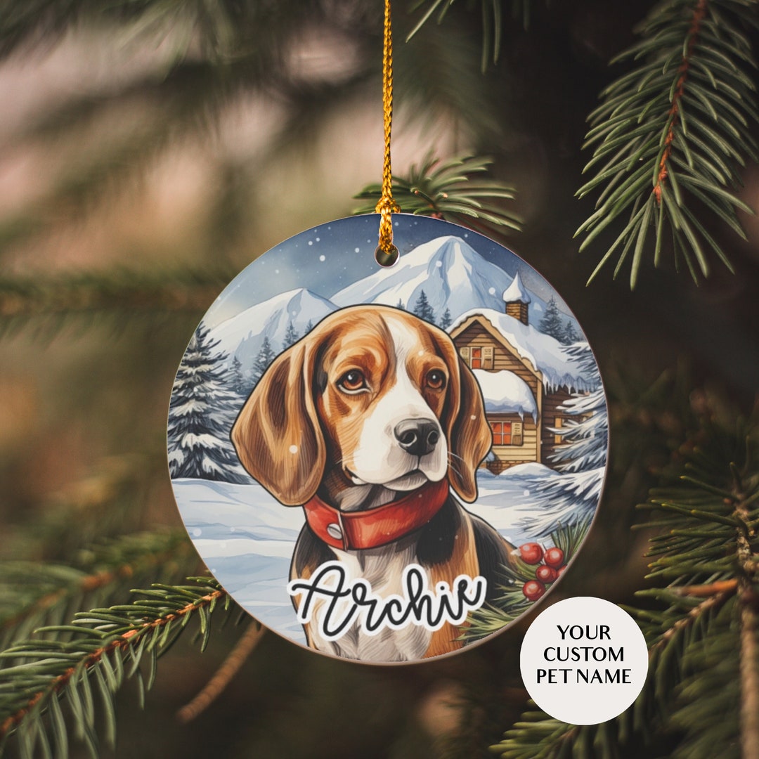 Beagle Christmas Ornament, Personalized Dog Name Ornament, Custom Pet ...