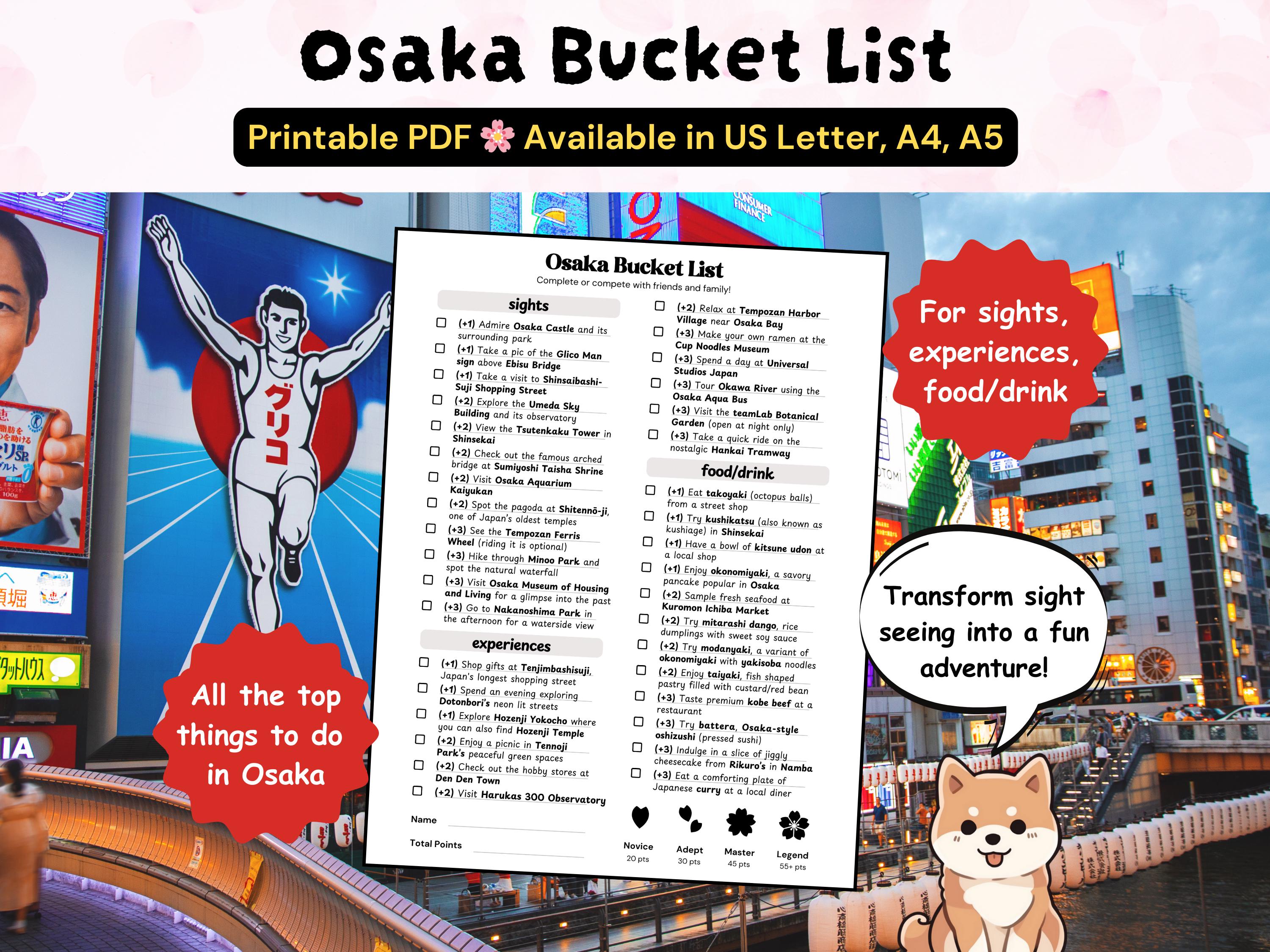 Osaka Bucket List | Printable Travel Checklist | Japan Travel Planner ...