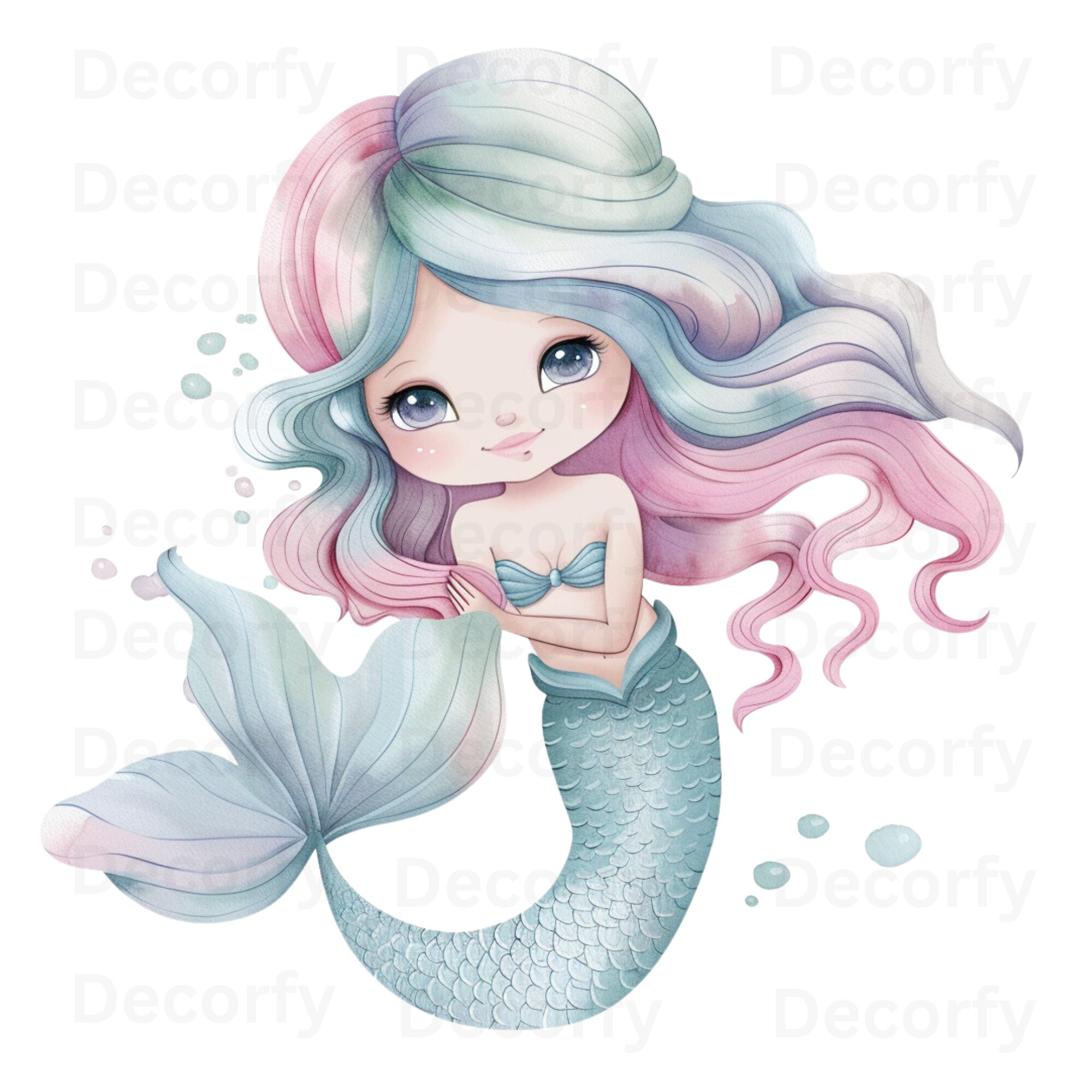 12 Cute Mermaid Clipart Bundle, Watercolor Mermaid Friends PNG Set,cute ...