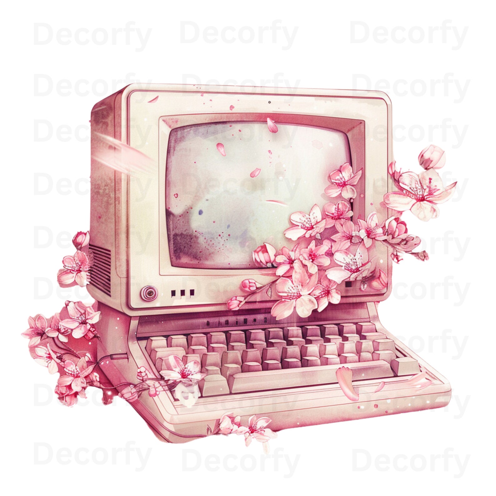 8 Pink Vintage Computer Clipart, PC Clipart, Printable Watercolor ...