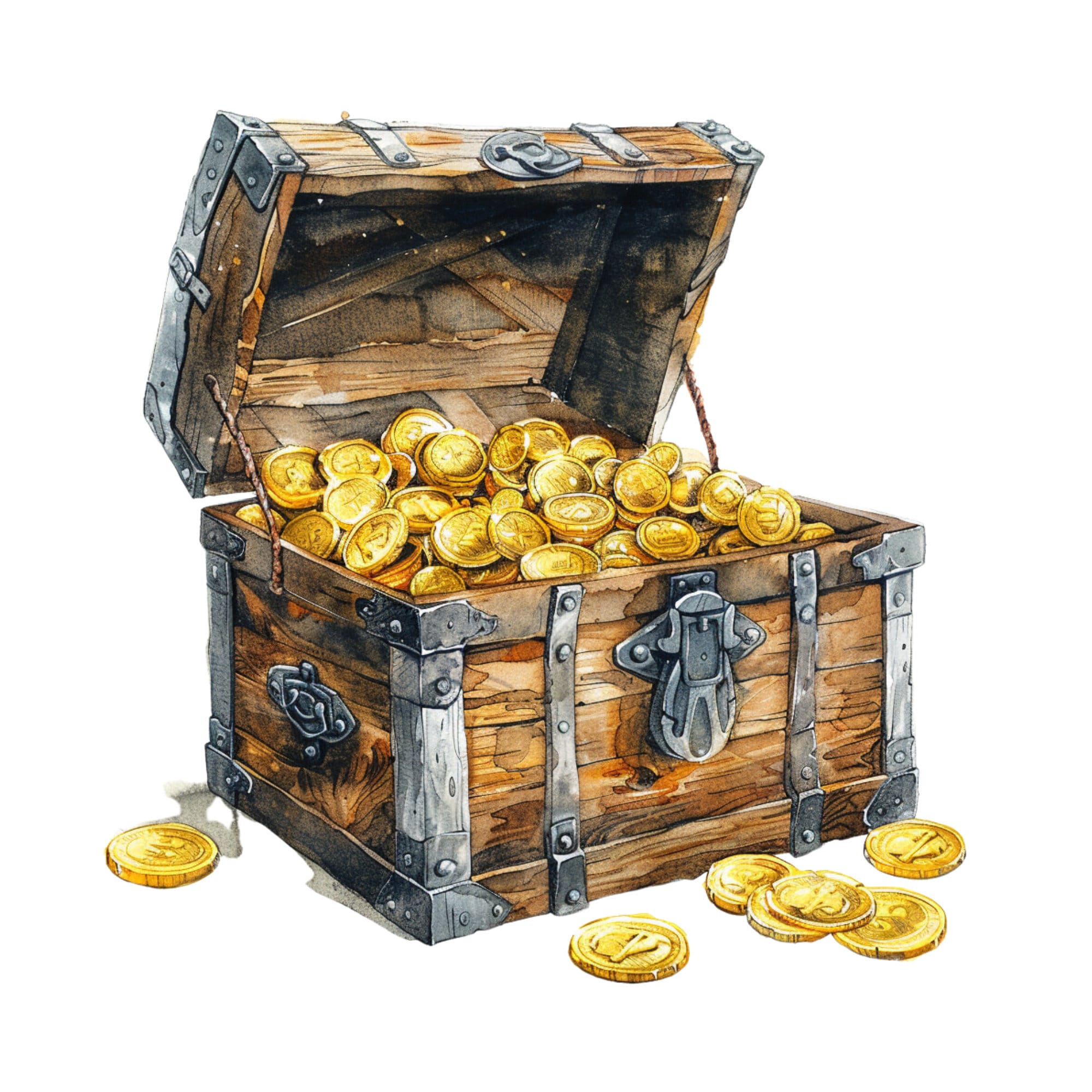 10 Treasure Chest Clipart, Pirate Chest, Printable Watercolor Clipart ...