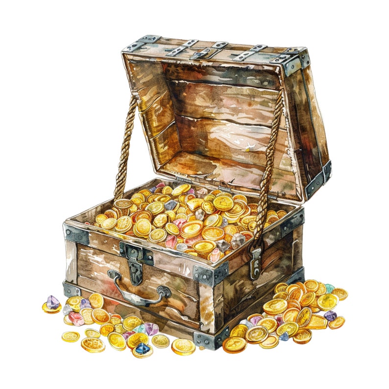 10 Treasure Chest Clipart, Pirate Chest, Printable Watercolor Clipart ...