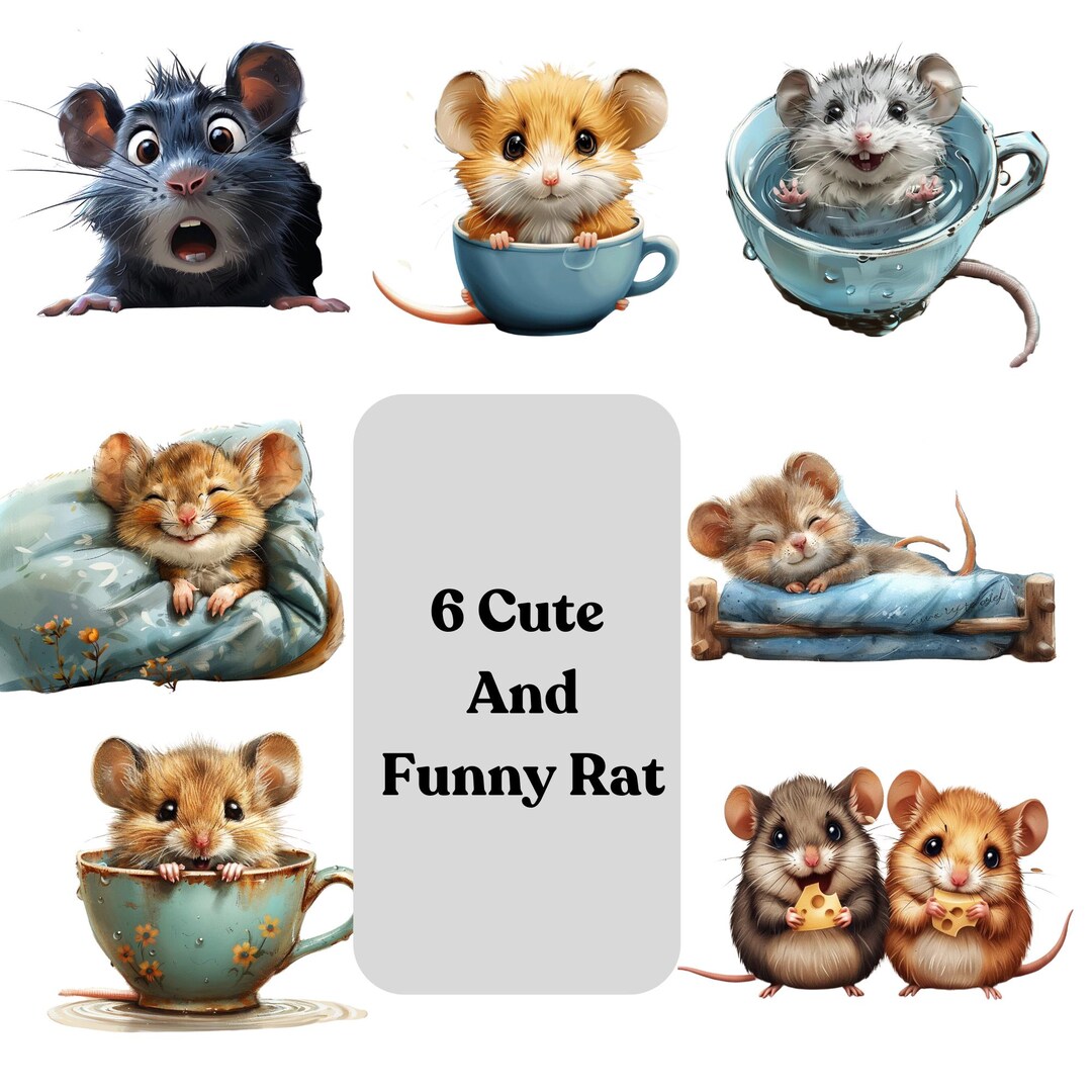7 Cute and Funny Rat Clipart Bundle PNG Designs Commercial Use Digital ...