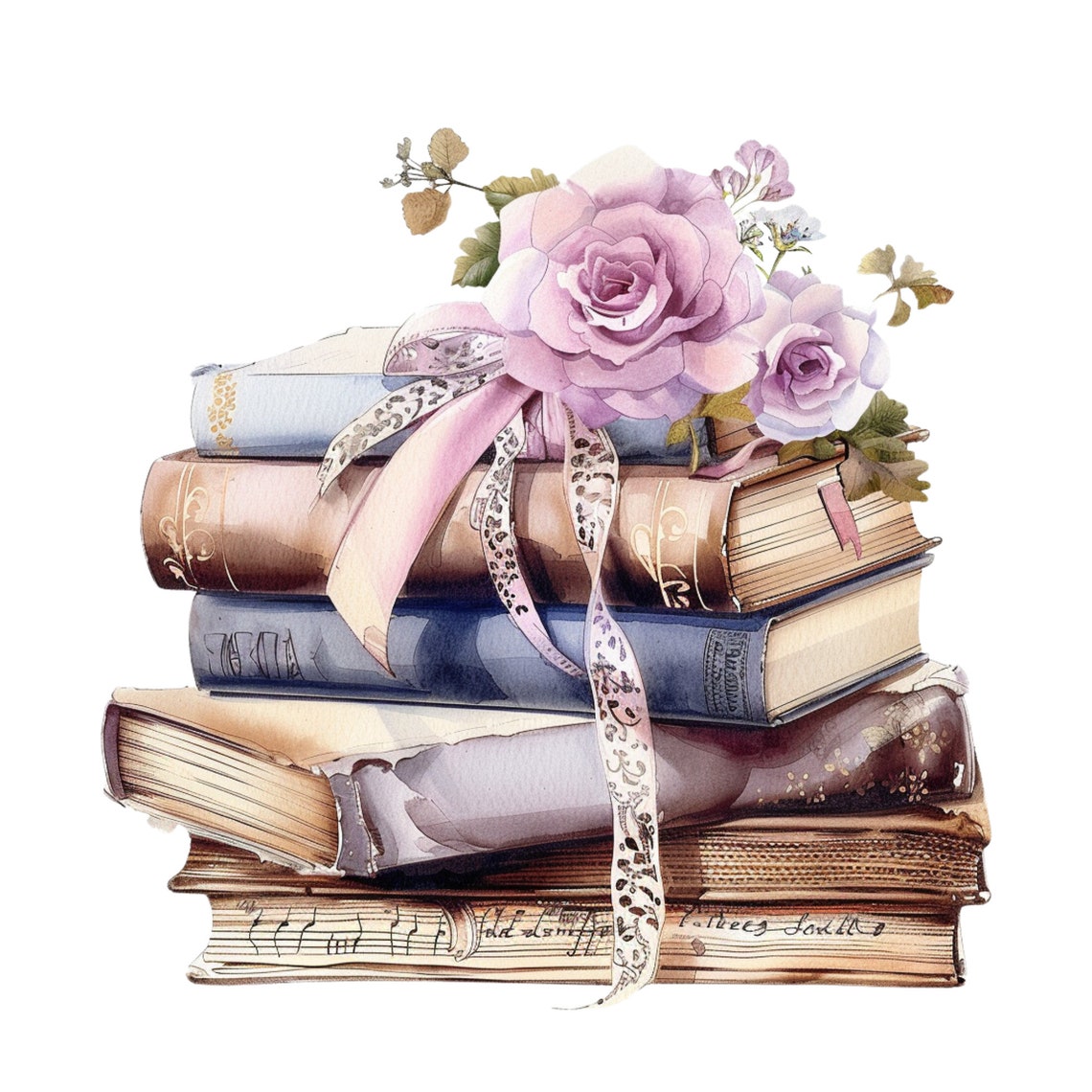 Bundle of 10 Vintage Books Clipart, Digital Clipart, Watercolor Clipart ...