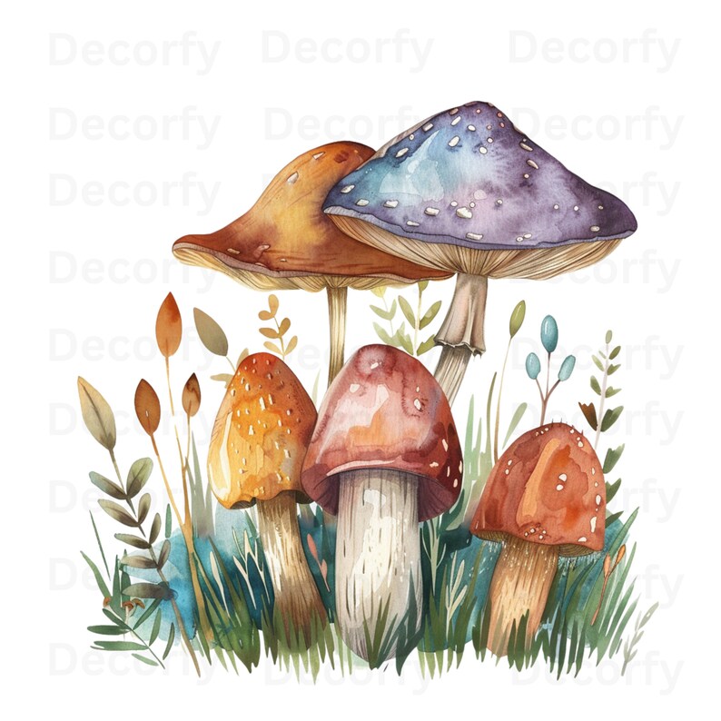 Bundle of 18 Watercolor Mushrooms Clipart Cute Forest Nature Toadstool ...