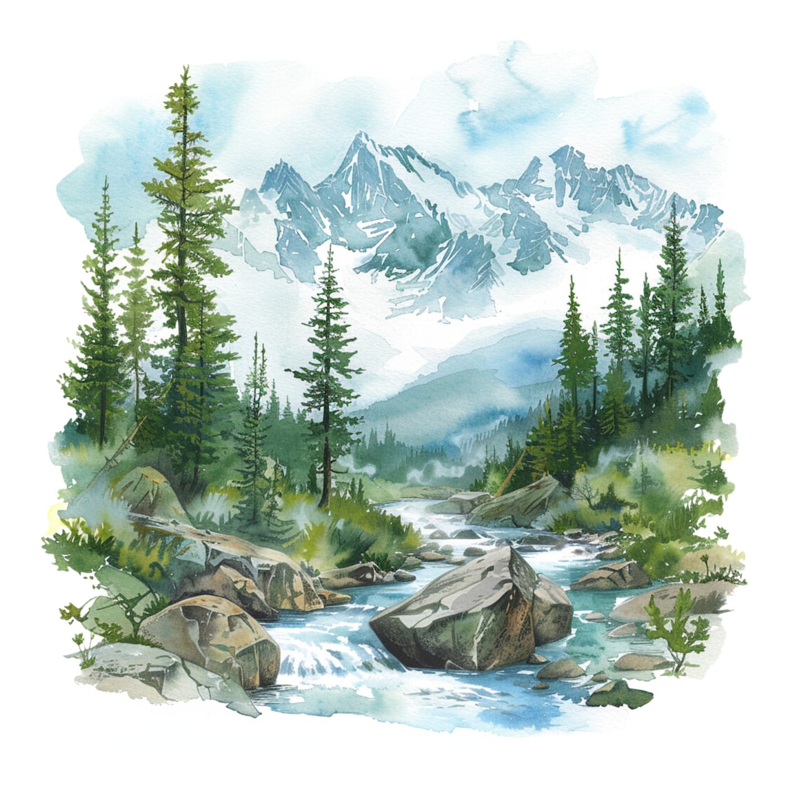 10 Watercolor Mountain Stream Clipart, Stream Watercolor, Stream ...