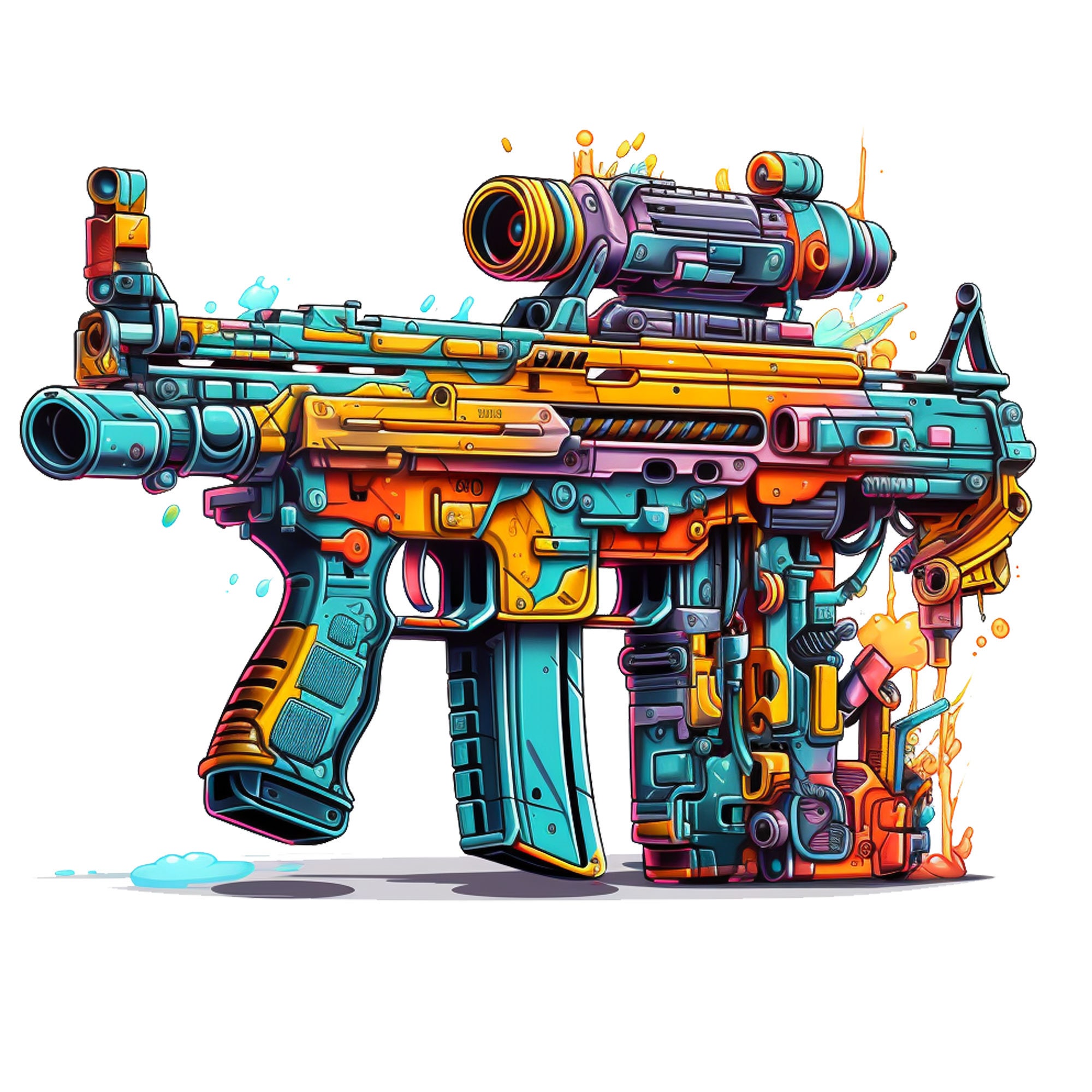 Machine Gun Clipart Bundle, Dripping Gun, Ak V PNG, Gun PNG, Military ...