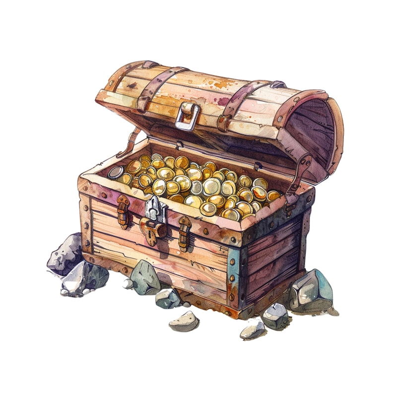 10 Treasure Chest Clipart, Pirate Chest, Printable Watercolor Clipart ...