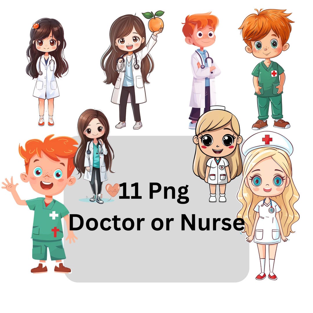 11 Cute Nurse and Doctor Clipart PNG Medical Clipart Digital Stickers ...