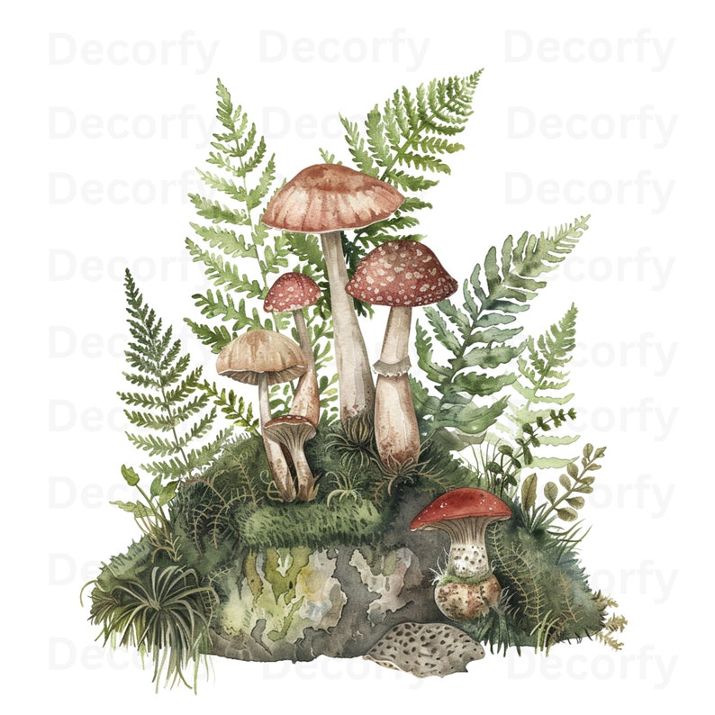 Bundle of 18 Watercolor Mushrooms Clipart Cute Forest Nature Toadstool ...